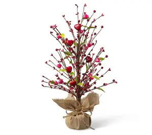 GLITZHOME 20' Valentine's Berry And Heart Table Top Tree - One-color