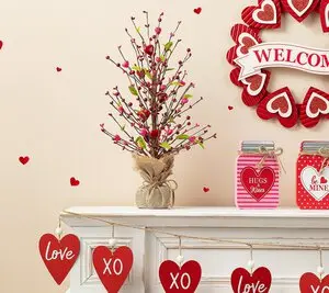 GLITZHOME 20' Valentine's Berry And Heart Table Top Tree