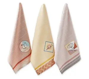 DESIGN IMPORTS Bungalow Embellished Set Of 3 Ki Tchen Towels - One-color