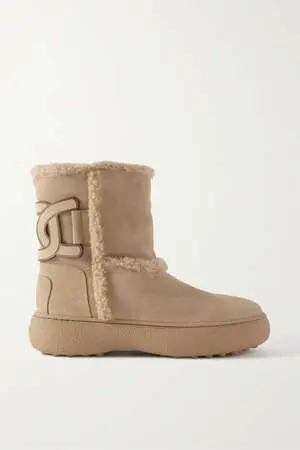 TOD'S Winter Gommini Shearling Ankle Boots - Beige