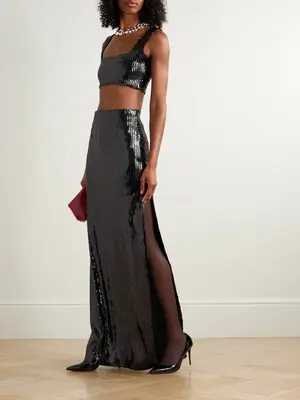 Galvan Sequined Tulle Maxi Skirt - Black