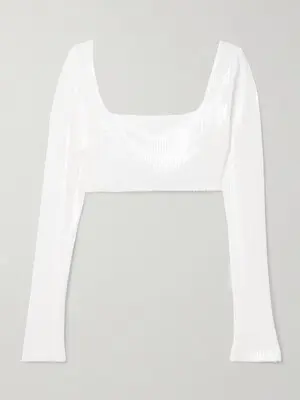 Galvan Cropped Sequined Tulle Top - Neutrals