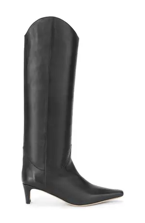 Staud Western Inspired Square Toe Kitten Heel Boots - Black