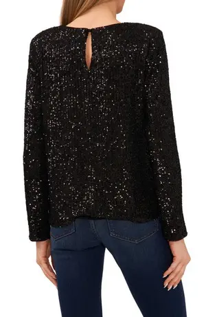 CECE DUPRAZ Sequin Long Sleeve Top - Rich Black