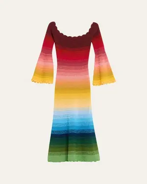 Oscar De La Renta Off-Shoulder Ombre Crochet Knit Midi Dress - Rainbow |  Editorialist