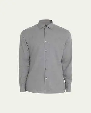 Zegna Cashco Melange Sport Shirt - Grey Solid