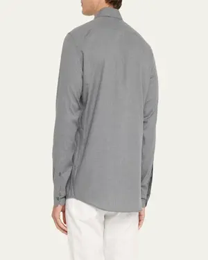 Zegna Cashco Melange Sport Shirt - Grey Solid
