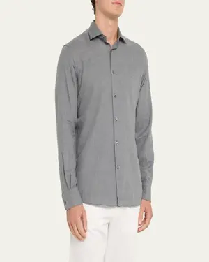 Zegna Cashco Melange Sport Shirt - Grey Solid