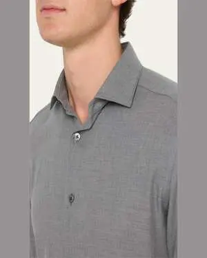 Zegna Cashco Melange Sport Shirt - Grey Solid