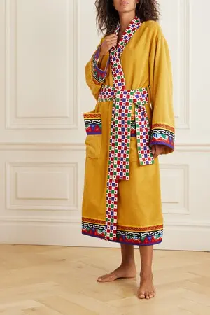 Dolce & Gabbana Printed Cotton-terry Robe - Yellow