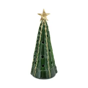 VIETRI Foresta Large Tree With Ribbon & Gold Star - Green