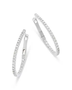 Bloomingdale'S 14k Gold Diamond Oval Hoop Earrings, 0.75 Tcw - White
