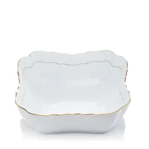 HEREND Golden Edge Square Salad Bowl - White/gold