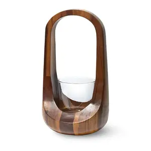 NAMBE 15 Acacia Wood Hurricane Lantern - Brown
