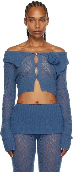 JUNEYEN JUNEYEN Blue Hollow Out Cardigan - Blue