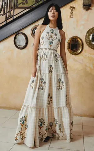 Agua Bendita Naranja Alhaja Embroidered Linen Maxi Dress - Multi |  Editorialist