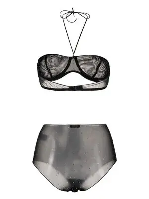 Oseree Crystal-embellished Mesh Bra Set