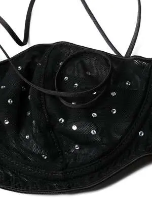 Oseree Crystal-embellished Mesh Bra Set