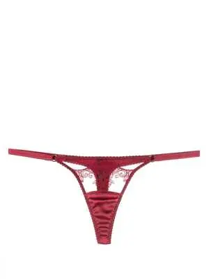 FLEUR OF ENGLAND Gisele Floral-embroidered Thong - Red