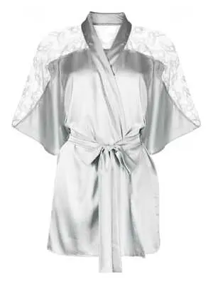 FLEUR OF ENGLAND Sigrid Lace-panelled Satin Robe - Grey