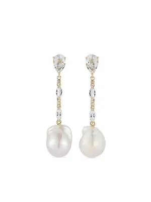 Mateo 14kt Yellow-gold Diamond And Pearl Drop Earrings - White