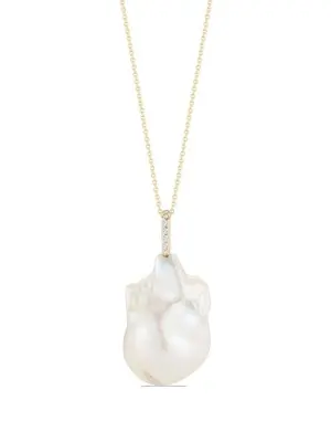 Mateo 14kt Yellow- Baroque Pearl And Diamond Necklace - Gold