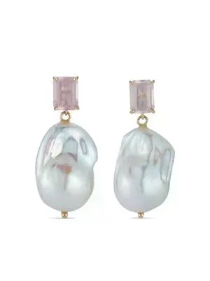 Mateo Rose Quartz And Pearl Drop Earrings - Pink