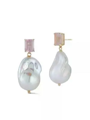 Mateo Rose Quartz And Pearl Drop Earrings