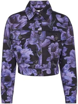 Philipp Plein Floral-print Cropped Denim Jacket - Black