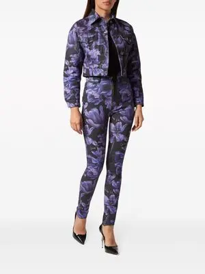 Philipp Plein Floral-print Cropped Denim Jacket
