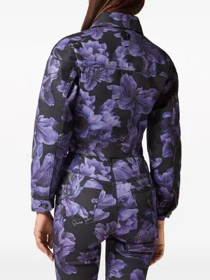 Philipp Plein Floral-print Cropped Denim Jacket