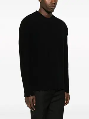 LANEUS Distressed Crew-neck Wool Jumper - Black