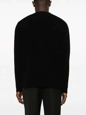 LANEUS Distressed Crew-neck Wool Jumper - Black