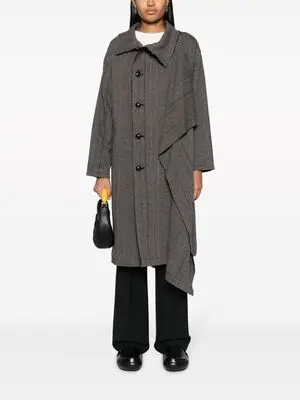 Y’s Herringbone-pattern Asymmetric Mid-length Coat