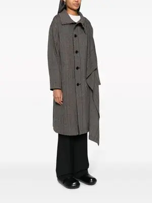 Y’s Herringbone-pattern Asymmetric Mid-length Coat