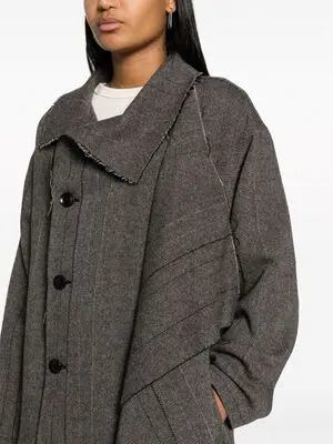 Y’s Herringbone-pattern Asymmetric Mid-length Coat