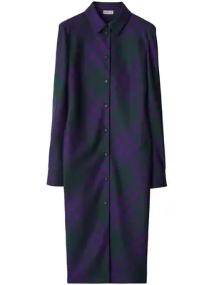 Burberry Checked Wool Shirtdress - Green