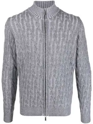 MOORER Cable-knit Wool-blend Cardigan