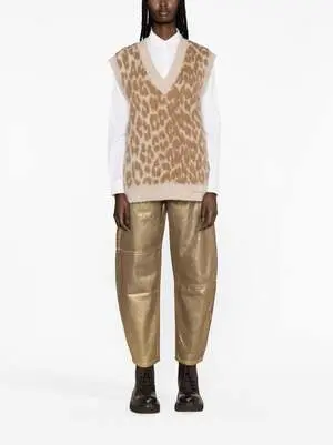 GANNI Leopard-jacquard Vest - Neutrals