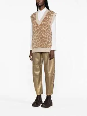 GANNI Leopard-jacquard Vest - Neutrals
