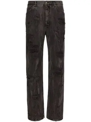 Dolce & Gabbana Distressed Straight-leg Jeans - Black