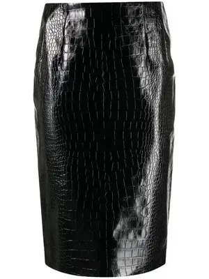 Versace Crocodile-embossed Midi Skirt