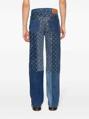 MARINE SERRE Regenerated Denim Slim-fit Jeans With Moonogram Pattern - Blue