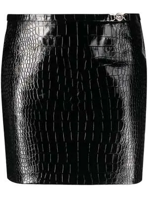 Versace Crocodile-effect Leather Miniskirt - Black