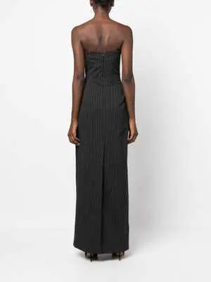 IOANA CIOLACU Pinstripe Bandeau Maxi Dress