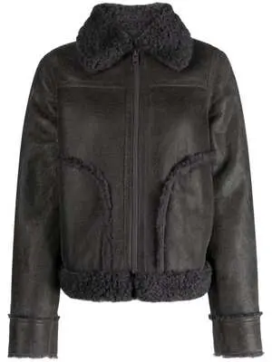 Zadig&Voltaire Kade Shearling-trim Leather Jacket - Grey