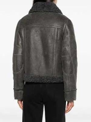 Zadig&Voltaire Kade Shearling-trim Leather Jacket - Grey