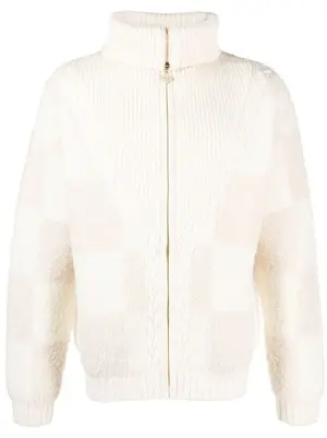 Casablanca Checked Bouclé Cardigan - White