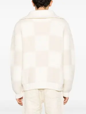 Casablanca Checked Bouclé Cardigan - White