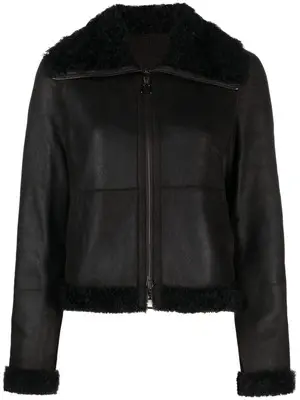 Akris Shearling-collar Leather Jacket